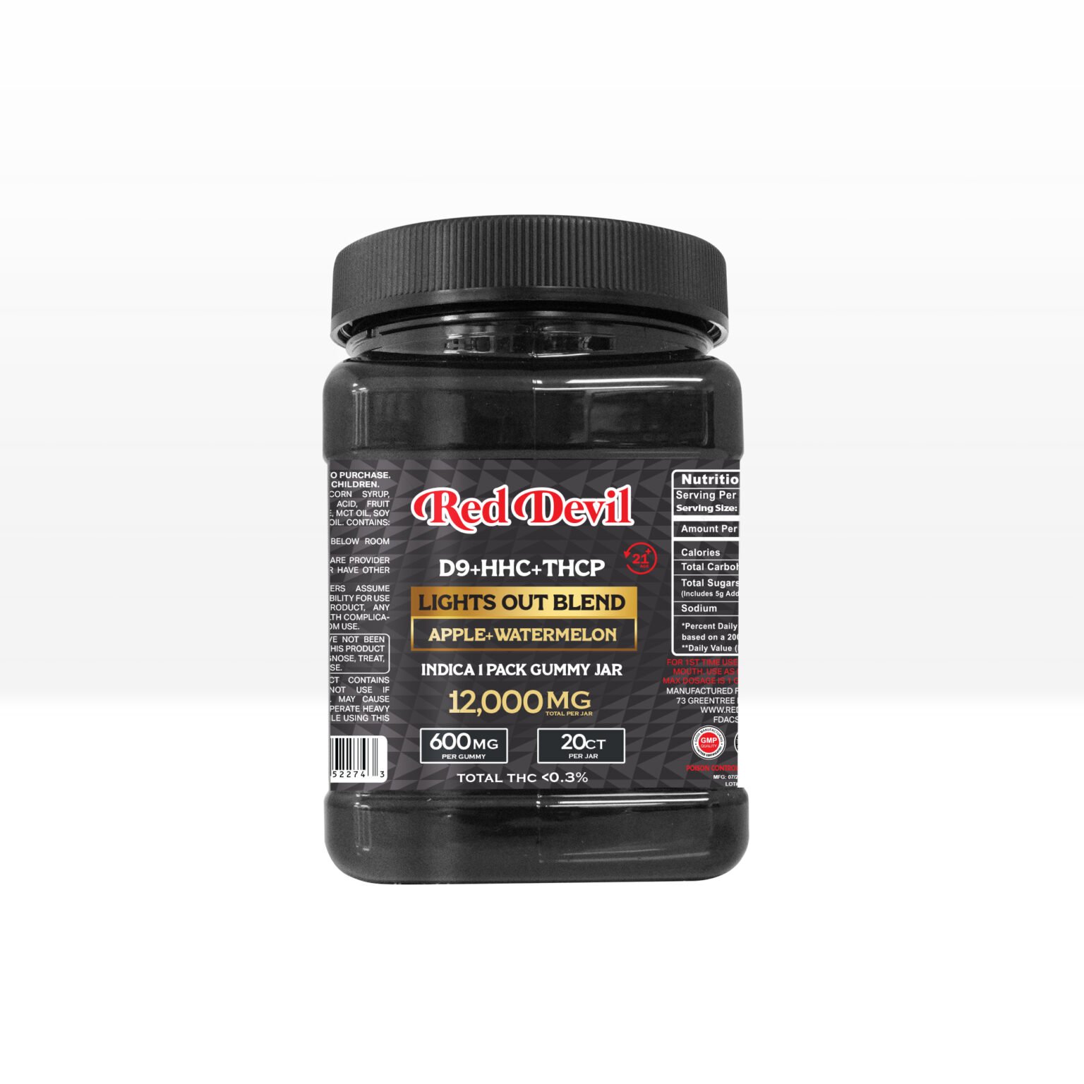 Apple Watermelon Indica Gummies 600MG – Red Devil D9 Blend
